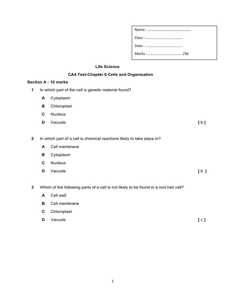CA4_Test_Chapter_6_cells | PDF | Cell (Biology) | Vacuole