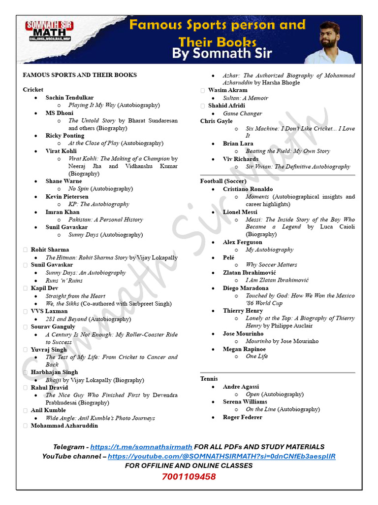 Famous Sportsperson Their Books | PDF | Cricket | Sports