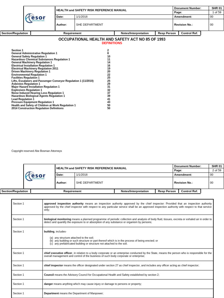 001 OHASA Definitions Register | PDF | Occupational Safety And Health ...