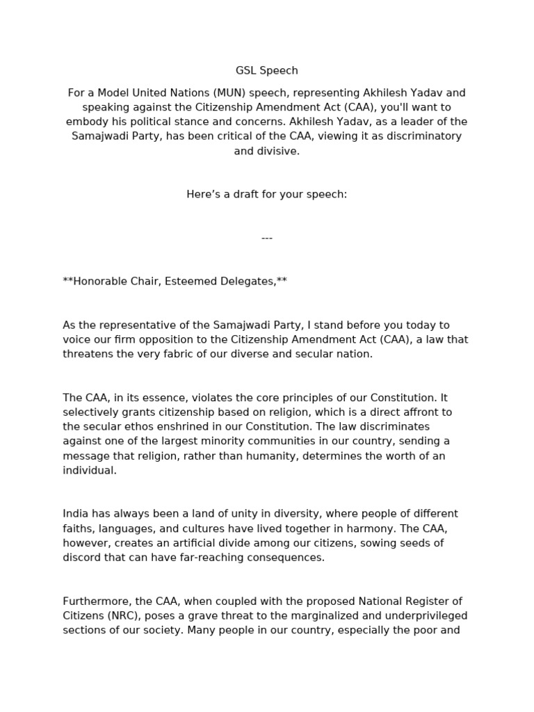 GSL Speech | PDF | Citizenship | Justice