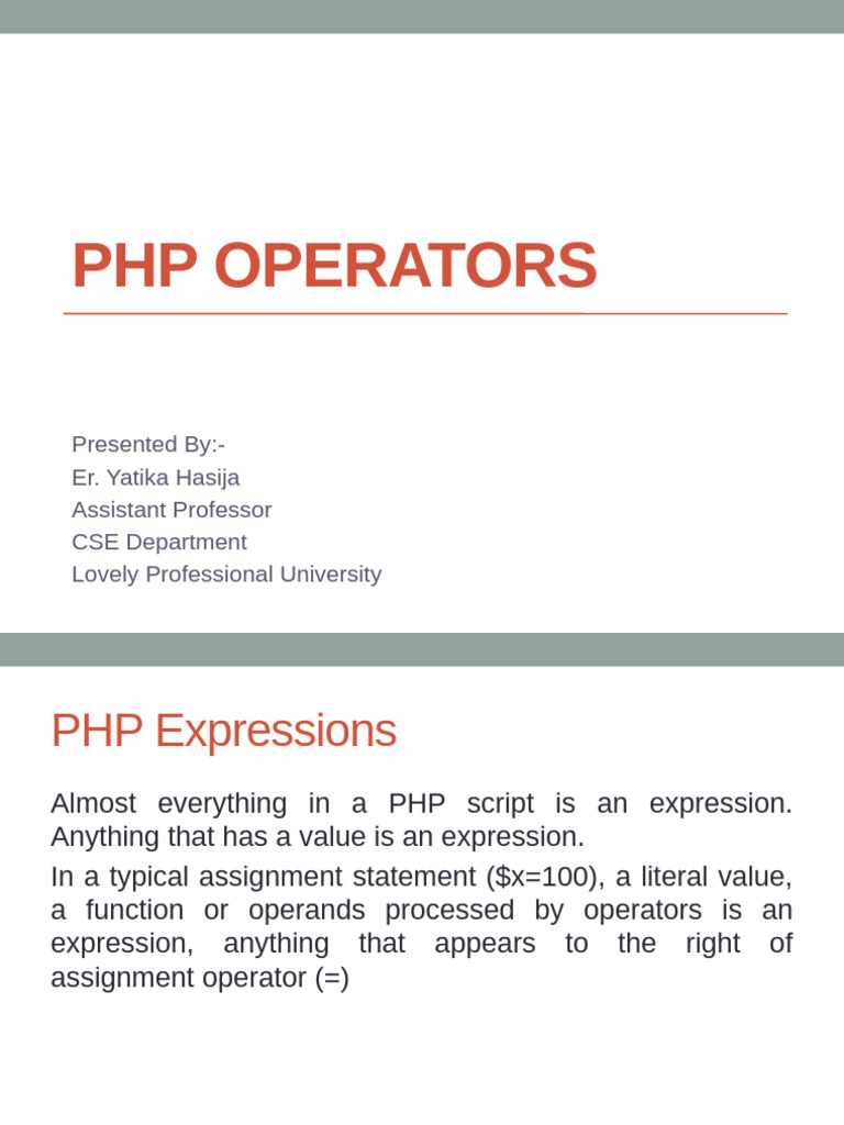 3. PHP Expressions_Operators | PDF | Software Engineering | Arithmetic