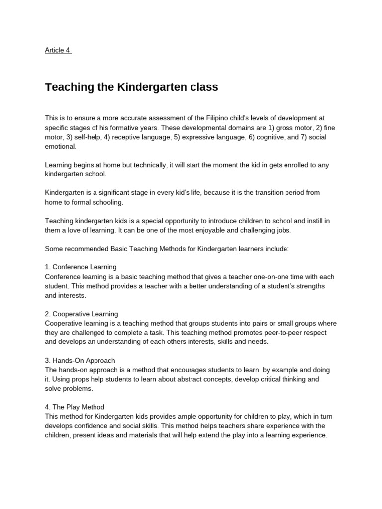 Matatag 4 Teaching The Kindergarten Class | PDF