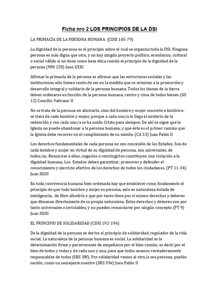ficha nro 2 principios | PDF | Solidaridad | Dignidad