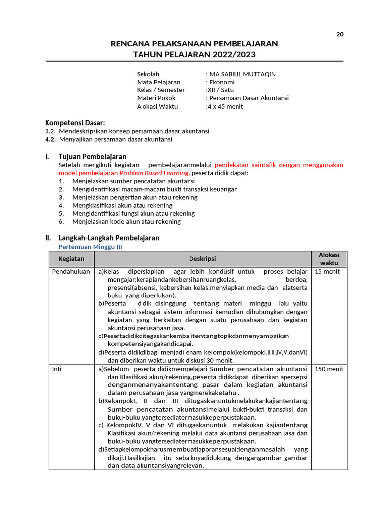 RPP Kelas Xii Sem 1 2020 - Bab 2 - Stem | PDF