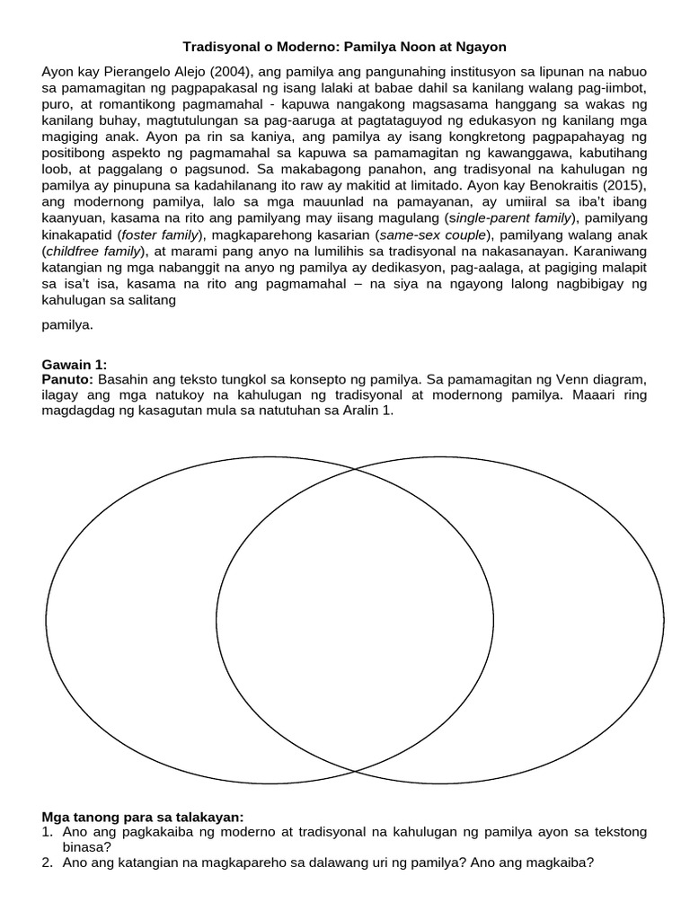 Tradisyonal o Moderno Activity | PDF