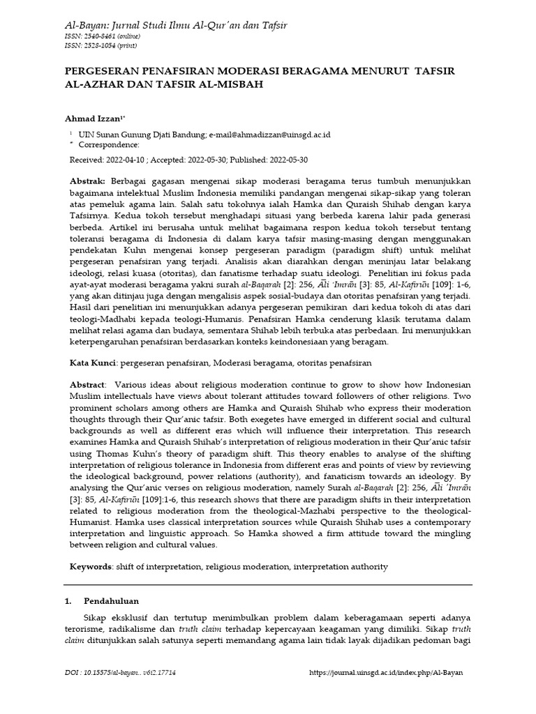 Pergeseran Moderasi Beragama Menurut Buya Hamka Dan Quraish Shihab | PDF