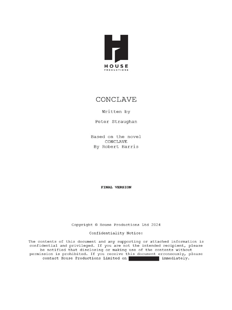 Conclave Screenplay | PDF | Pope