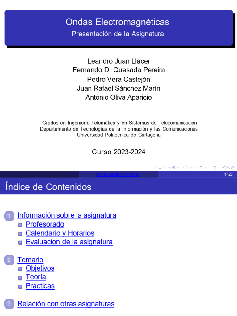 Presentación Ondas Electromagnéticas ETSIT UPCT 2023 2024 | PDF | Telecomunicaciones | Olas