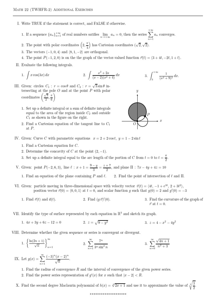 Math 22 Lec 01 28 Additional Exercises | PDF | Coordinate System | Mathematical Analysis