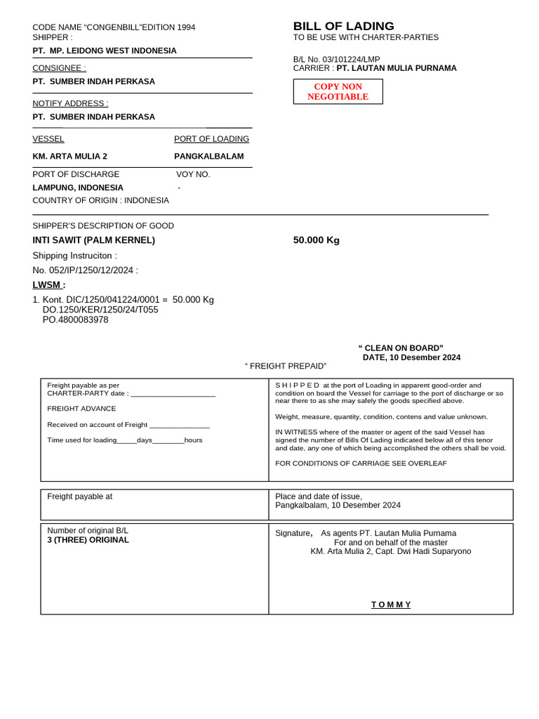 Bl-3 Lwi-lwsm Non Certf | PDF | Freight Transport | Supply Chain Management