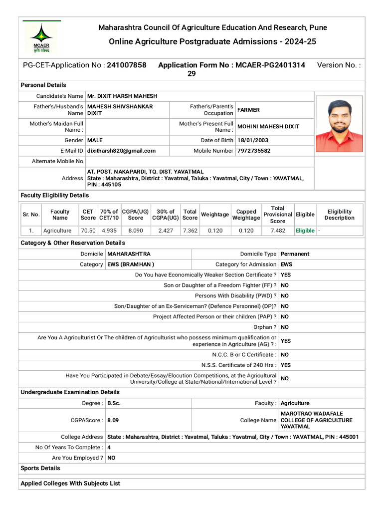 PG APPLICATION | PDF