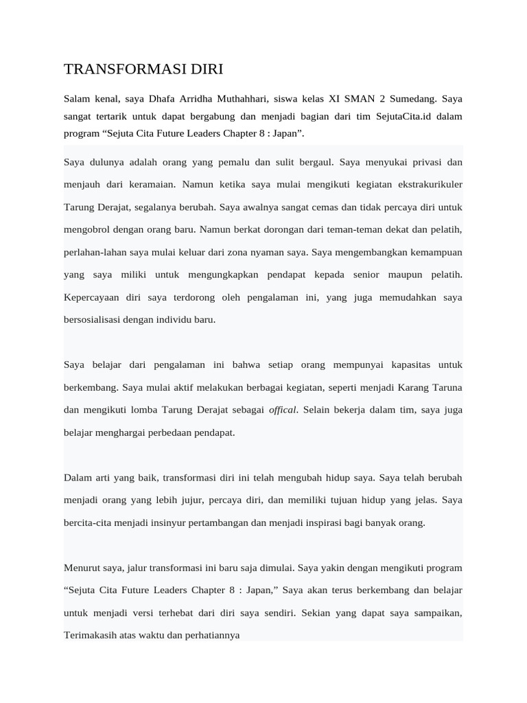 Transformasi Diri Dhafa A.M | PDF