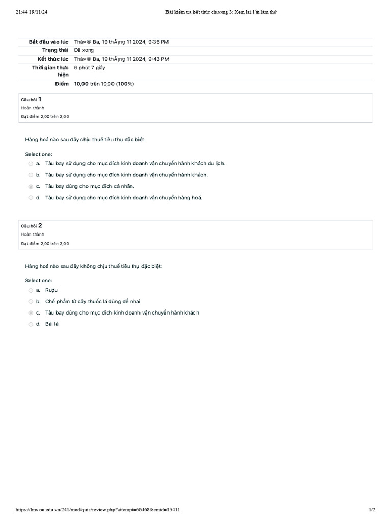 Trắc Nghiệm Lms Chương 3 HTK | PDF