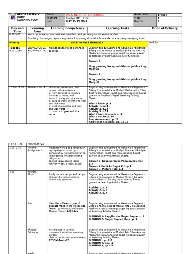 WHLP Grade 3 Q4 Week 1 | PDF