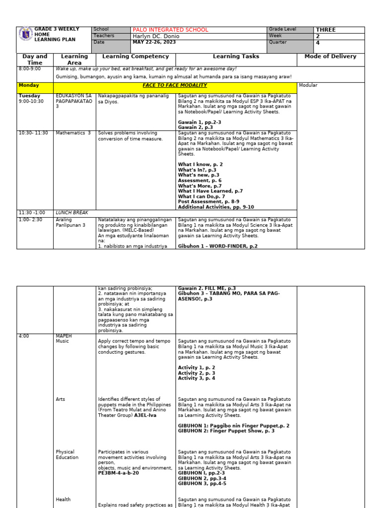 WHLP Grade 3 Q4 Week 2 | PDF