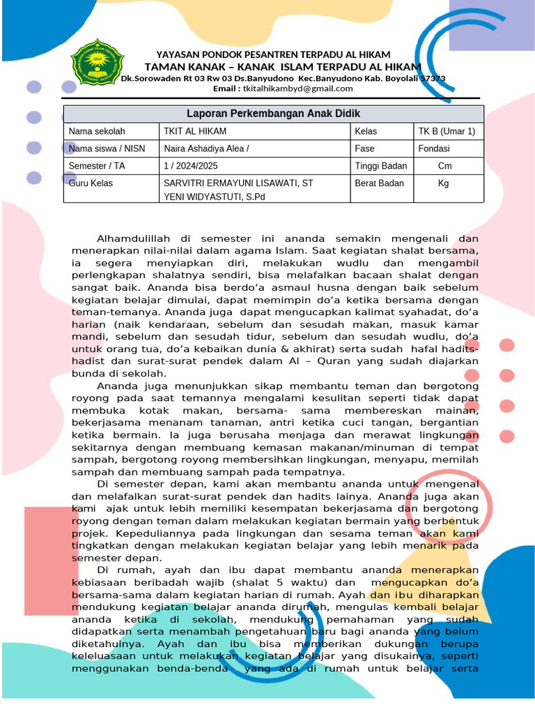 Rapor Kumer Umar 2 2024 | PDF