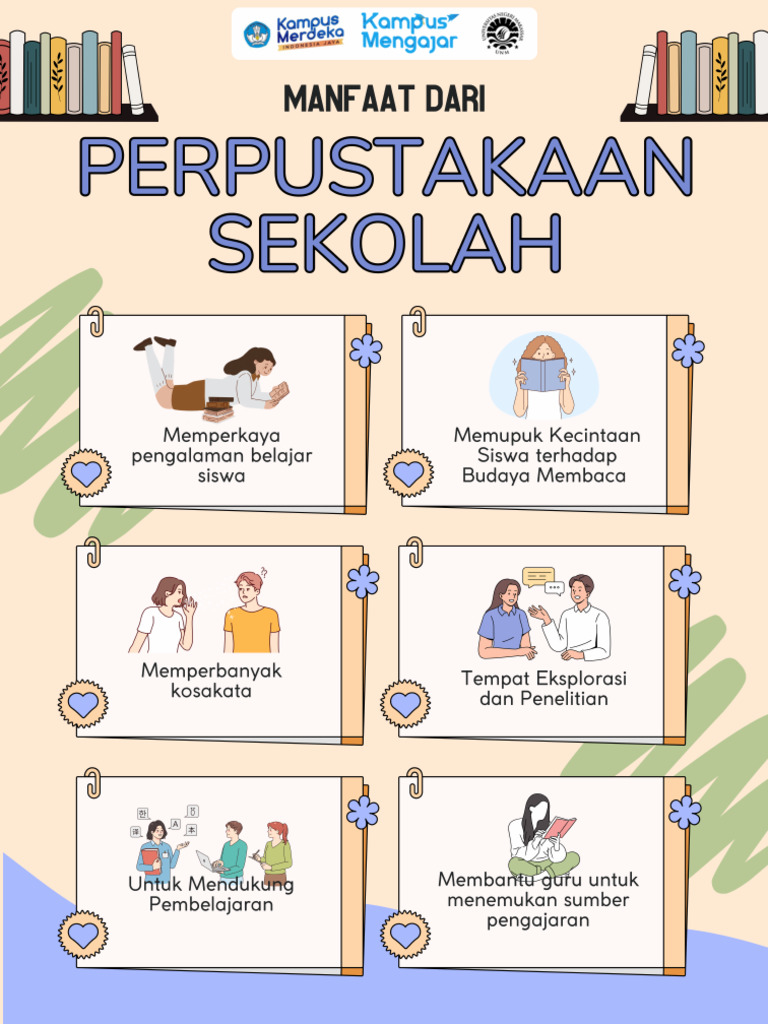 Cokelat Ilustrasi Poster Manfaat Perpustakaan Sekolah | PDF