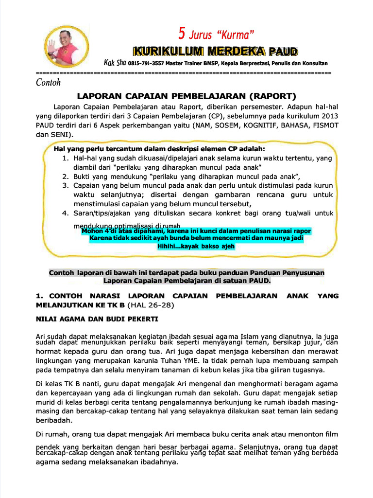 PDF Contoh Narasi Raport TK Ra - Compress - Compressed | PDF