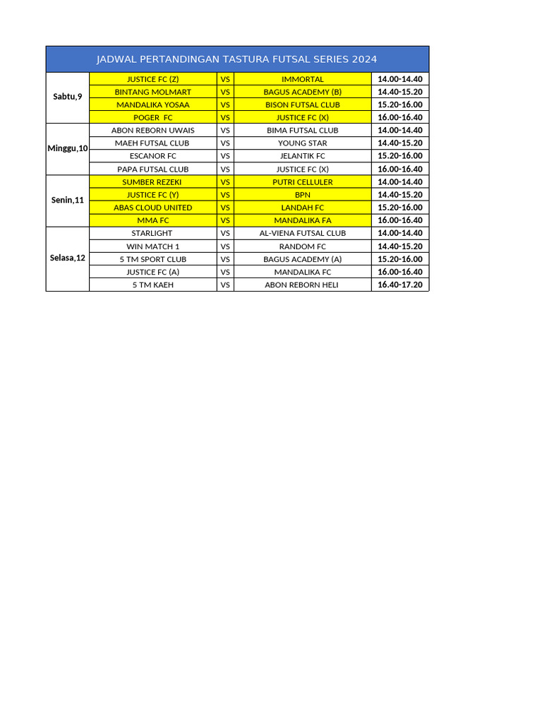 Jadwal Pertandingan TFS'24 | PDF