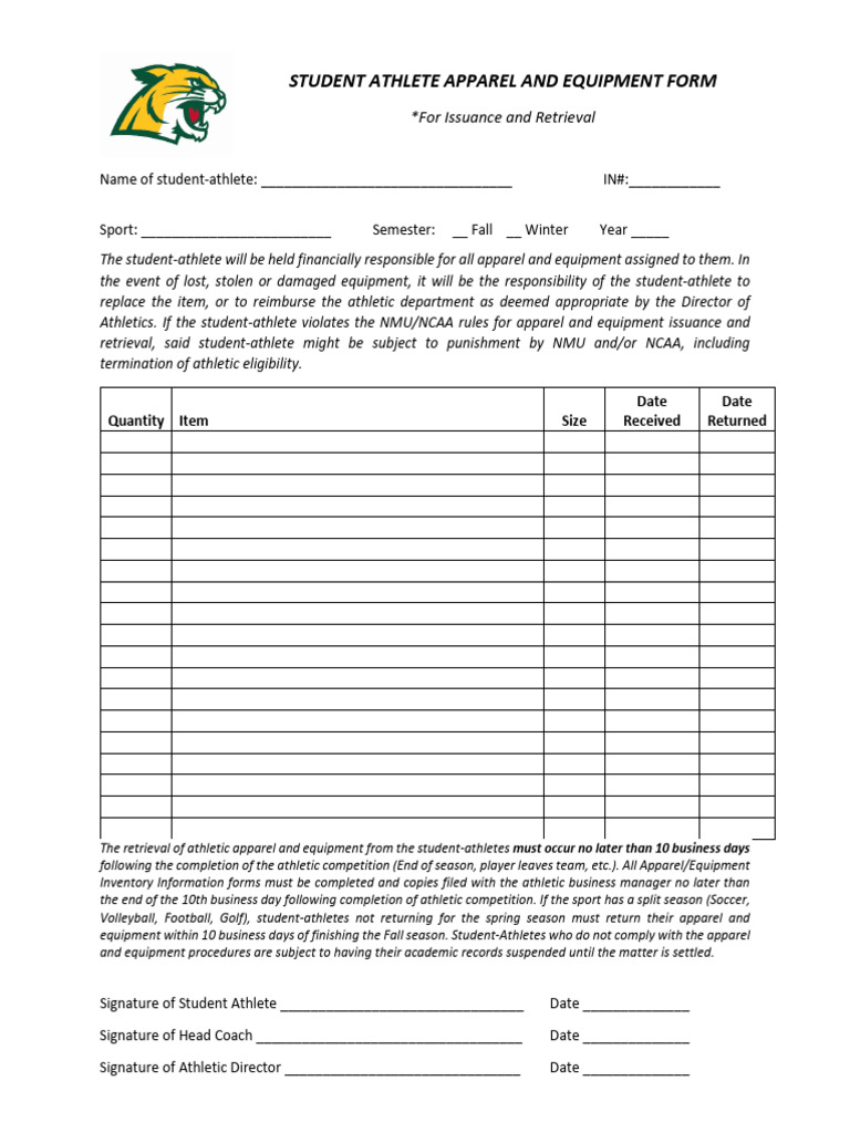 Sa Equipment Apparel Form Issuance Pdf