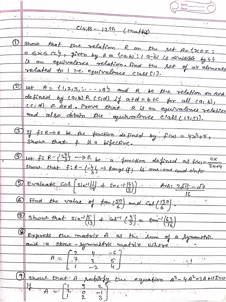 Maths XII Extra Questions | PDF
