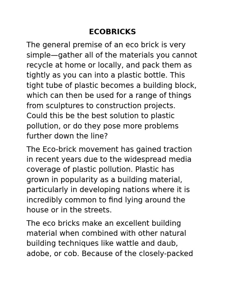 ECOBRICKS | PDF | Natural Environment | Economy And The Environment