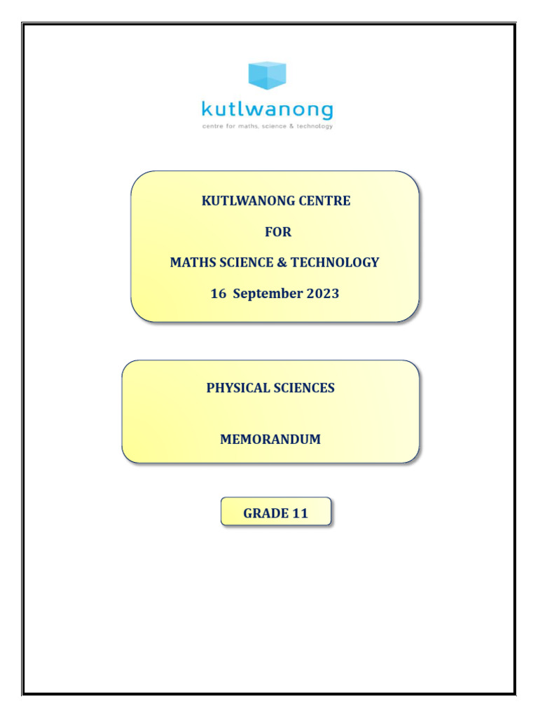 Memo Physical Sciences Grade 11 p2 Exam 16 Sept 2023 - 1 | PDF | Intermolecular Force | Chemical ...