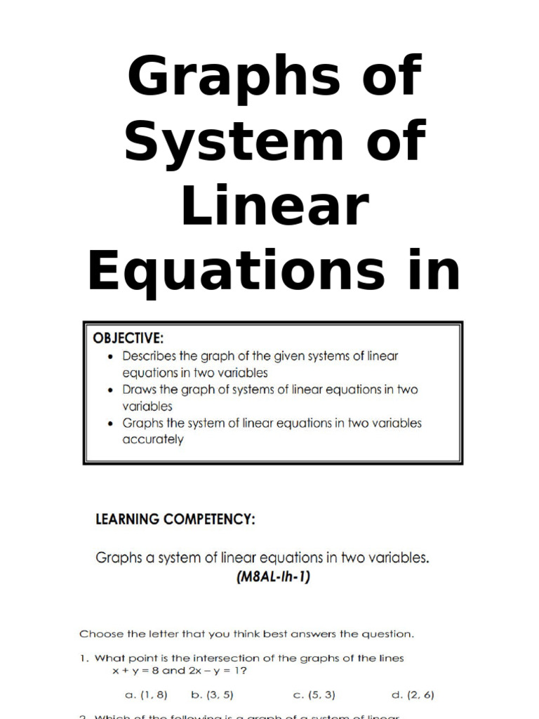 Graphs of System of Linear Equations in Two Variables | PDF