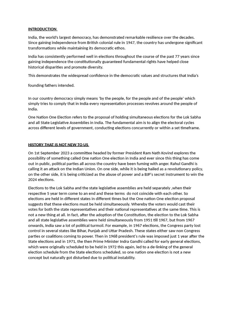 One Nation One Election Debate | PDF | Elections | Governance