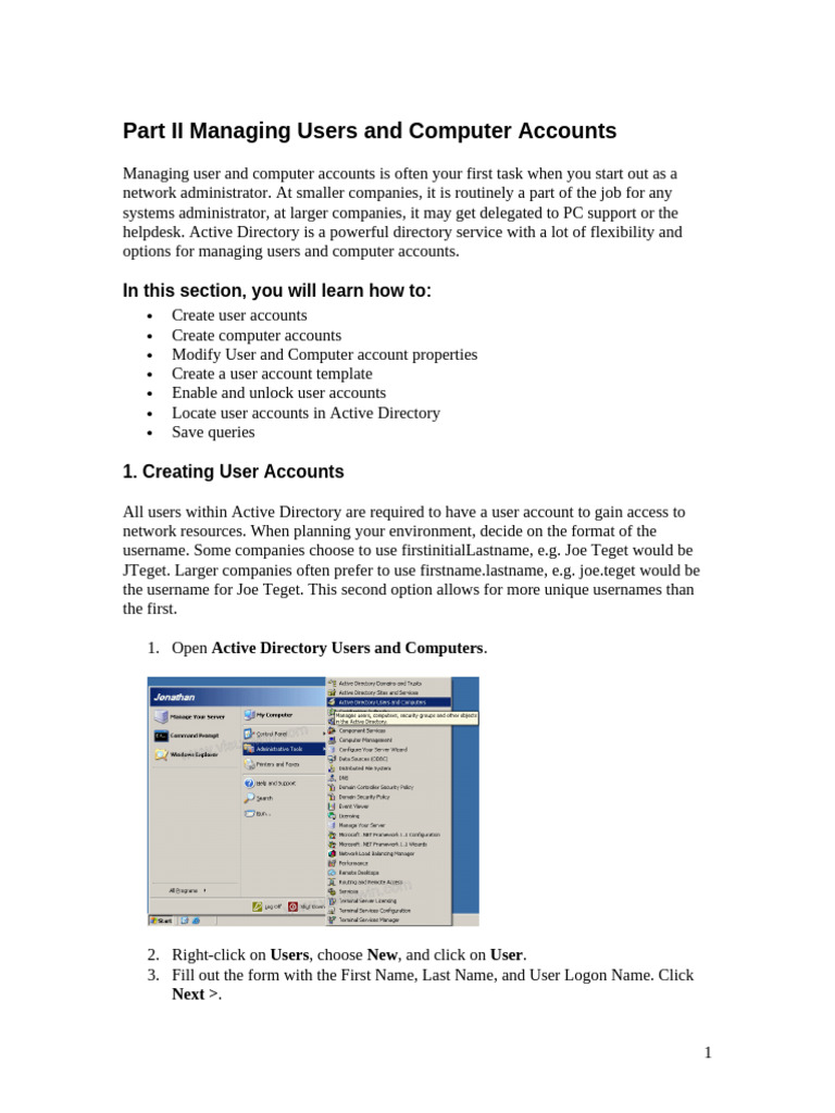 3 - Managing Users and Computer Accounts | PDF | Active Directory ...
