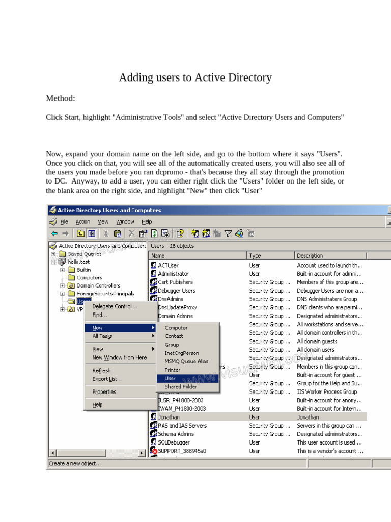 3.Adding Users to Active Directory | PDF