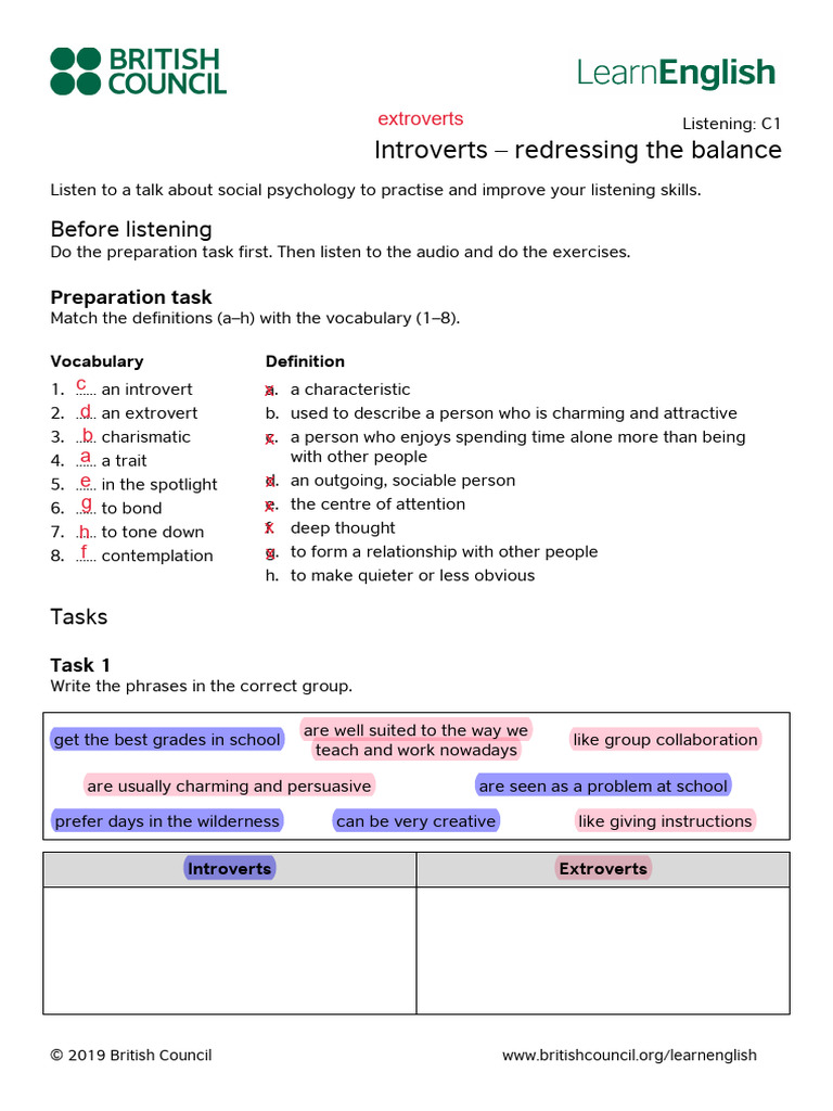 LearnEnglish Listening C1 Introverts Redressing The Balance | PDF | Extraversion And ...