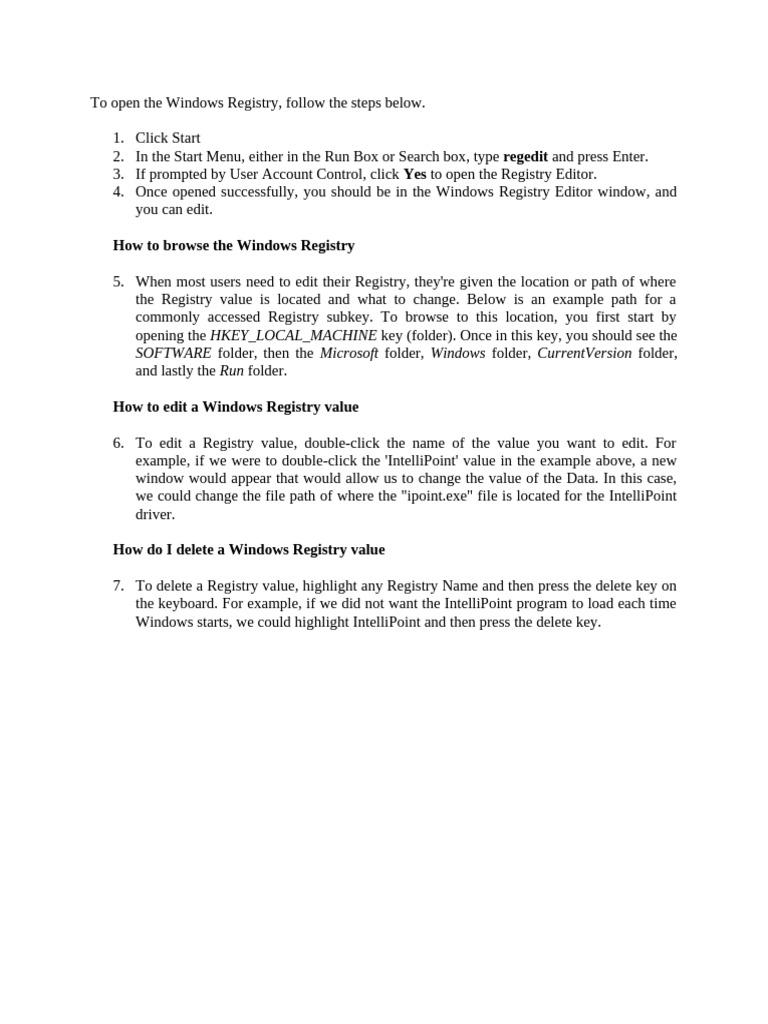 7.To open the Windows Registry | PDF