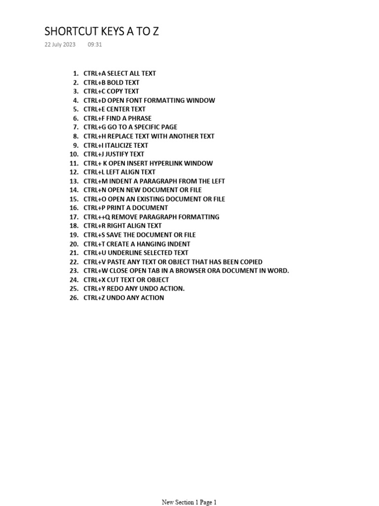 Shortcut Kyes A To Z | PDF