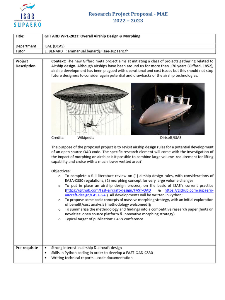 GIFFARD GWP1-2023 Overall Airship Design & Morphing | PDF | Airship | Methodology