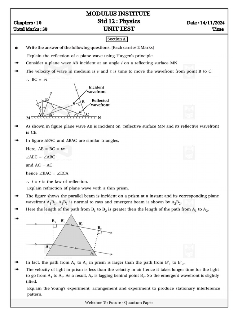 Std 12 Physics Unit Test Paper | PDF