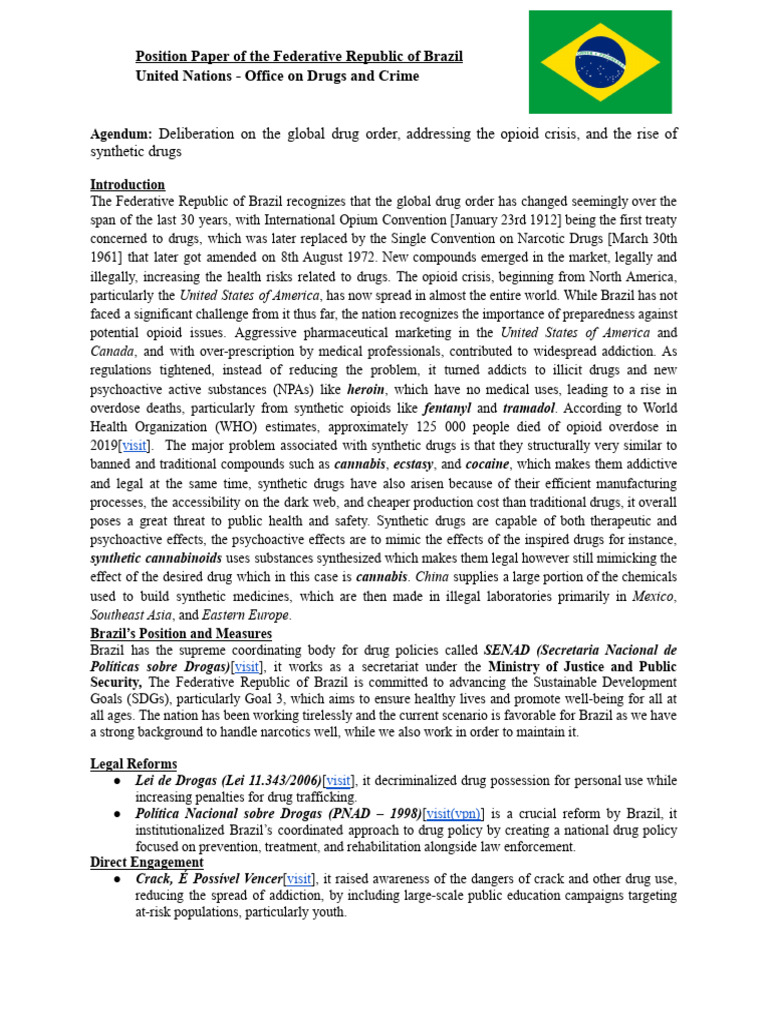 BRAZIL UNODC - Position Paper Kaizen MUN | PDF | Narcotic | Drugs