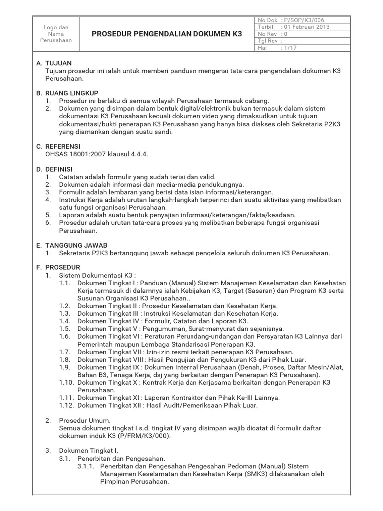 P-SOP-K3-006 Prosedur Pengendalian Dokumen K3 | PDF
