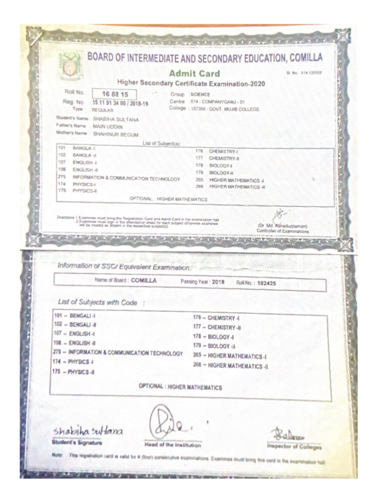 Board of Intermediate and Secondary Education, Comilla | PDF