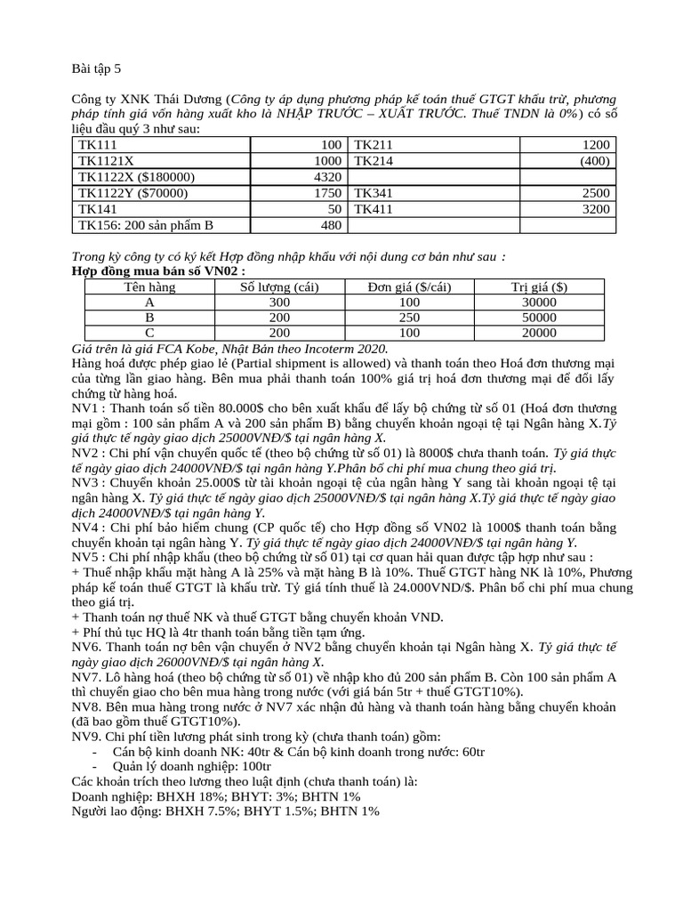 Bài tập KT XNK tổng hợp 05 | PDF