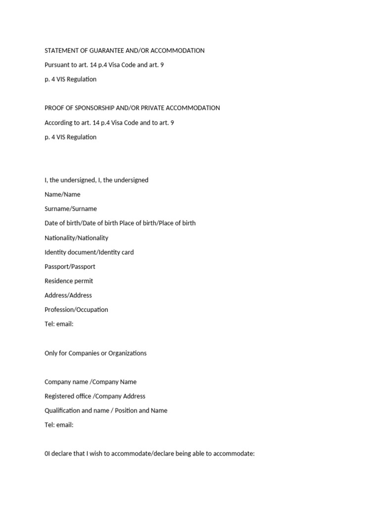 Declaration of Hospitality | PDF | Travel Visa | Government And Personhood