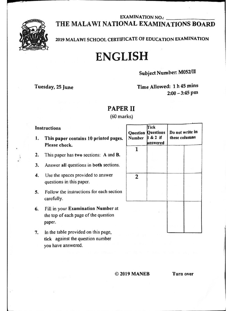 2019 Eng PP2 Maneb-1 | PDF