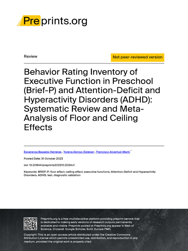 preprints202310.2024.v1 | PDF | Attention Deficit Hyperactivity Disorder | Executive Functions