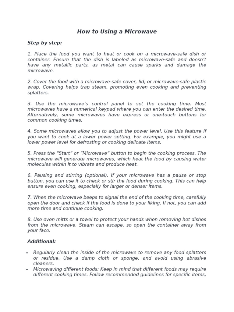 How To Use A Microwave | PDF