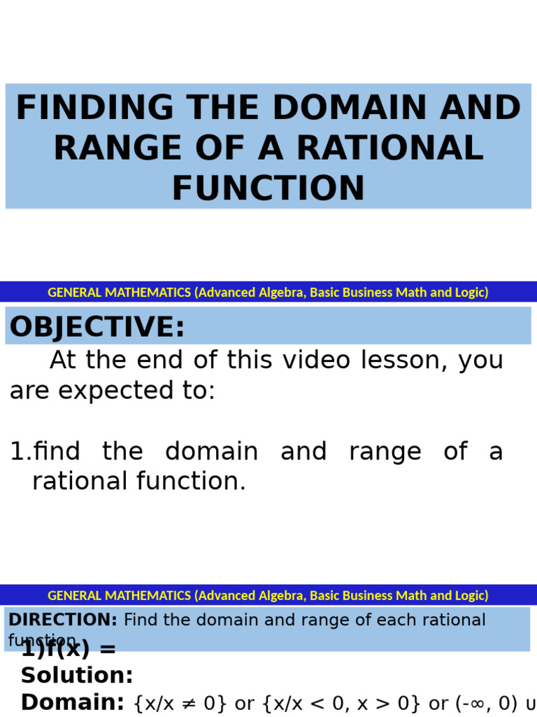 GenMath Domain Range Intercepts Asymptotes of Rational Function | PDF ...