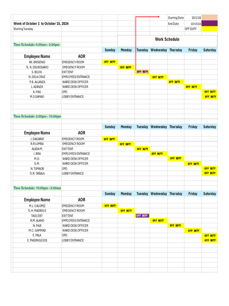 October Schedule 1-15 | PDF