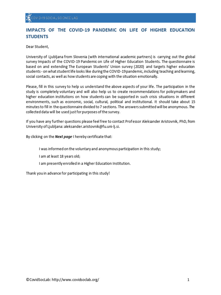 Impacts of The Covid-19 Pandemic On Life of Higher Education ...