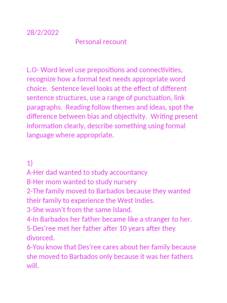 Personal Recount: Family Dynamics and Growth | PDF