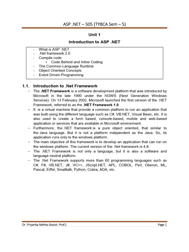 Unit1 Introduction ASP 2022 | PDF | Class (Computer Programming) | Active Server Pages