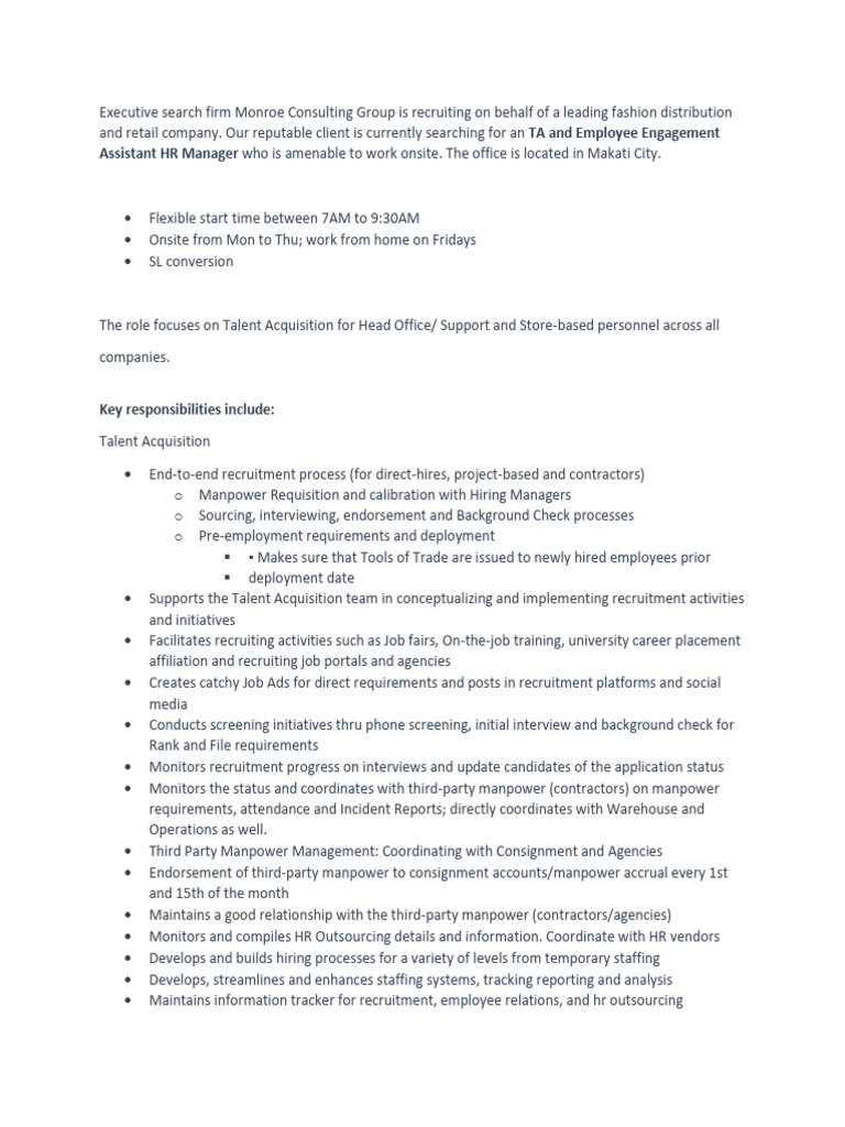 TA and Employee Engagement Assistant HR | PDF | Recruitment | Human ...